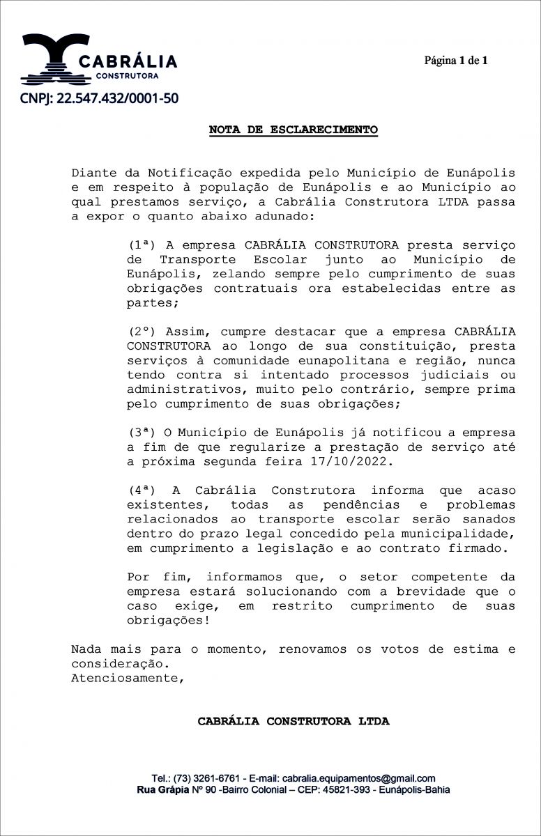 Após Notificação Expedida Pela Prefeitura De Eunápolis A Cabrália